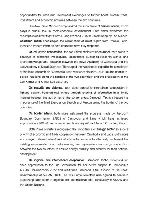 Outcomes Of The Official Visit Of Samdech Akka Moha Sena Padei Techo