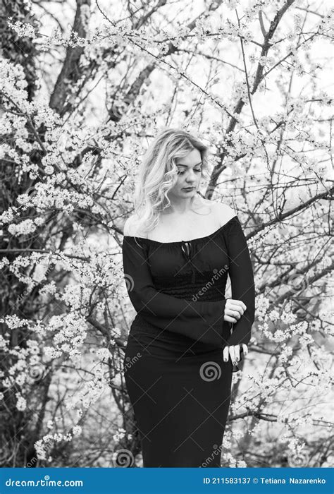 Красивая женщина в голубом платье в романтическом на открытом воздухе Стоковое Изображение