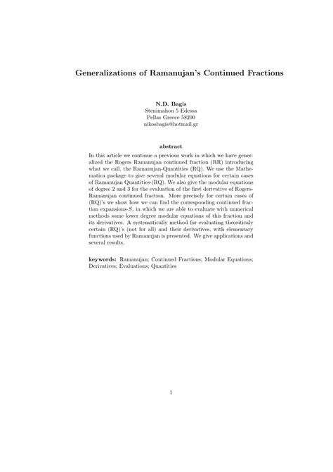 pdf generalizations of ramanujan s continued fractions