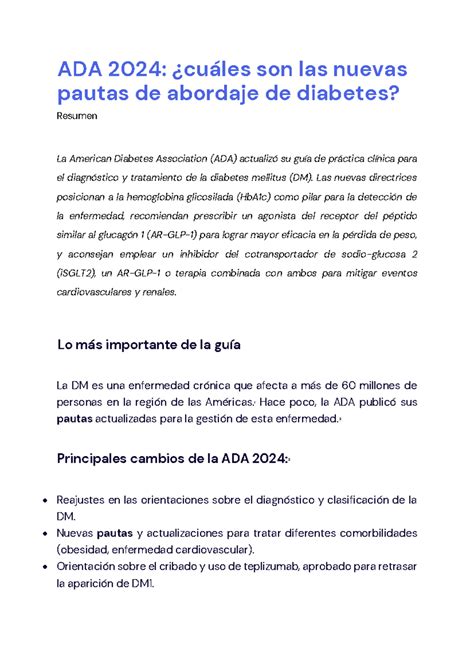 Ada 2024 ¿cuáles Son Las Nuevas Pautas De Abordaje De Diabet Ada 2024 ¿cuáles Son Las Nuevas
