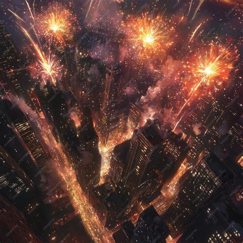 A Breathtaking View Of Fireworks Exploding Over A Cityscape At Night Premium Ai Generated Image A Breathtaking View Of Fireworks Exploding Over A Cityscape At Night Premium Ai Generated Image