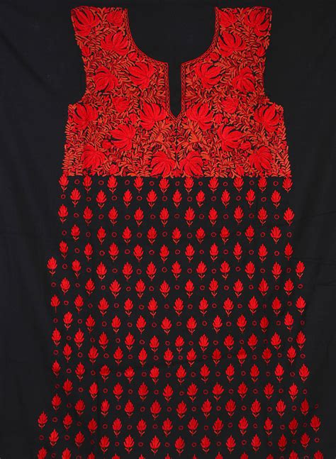 Black Two Piece Salwar Suit From Kashmir With Multi Color Embroidered