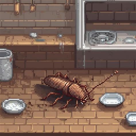 Pixel Art Of A Kitchen Cockroach Scurrying Across The Floor Premium