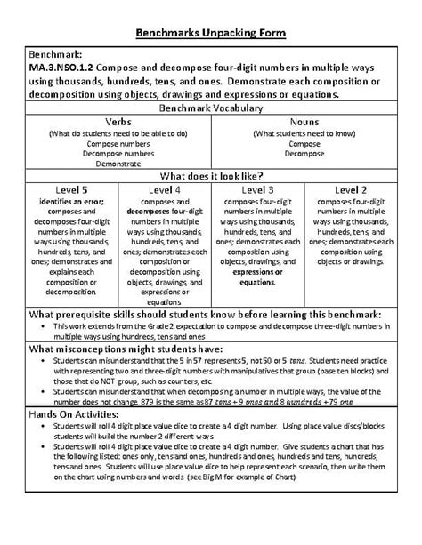 3rd Grade Florida Math Benchmark Unpacking Sheet By Michelle L Fichter