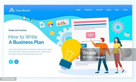 비즈니스 사이트 템플릿입니다 비즈니스 계획을 작성하는 방법 큰 전구 사무실 사람들 큰 보드 가공의 인물에 대한 스톡 벡터 아트 및 기타 이미지 Istock