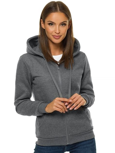 Bluza Damska Rozpinana Z Kapturem Grafitowa OZONEE JS W03Z OZONEE