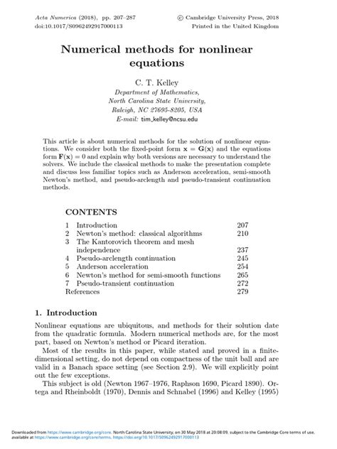 numerical methods for nonlinear equations c t kelley pdf