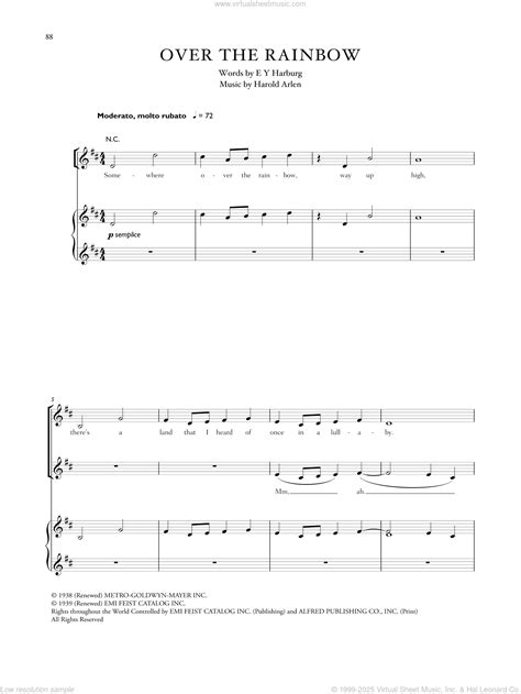 Over The Rainbow From The Wizard Of Oz Sheet Music For Voice Piano