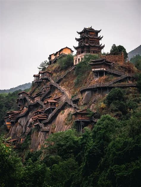 摄影 悬崖区木屋民宿 望仙谷 美景 花瓣网