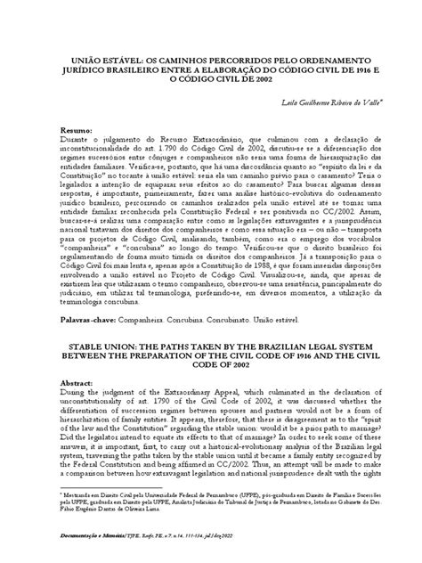 Art08 Rdm14 União Estável Os Caminhos Percorridos Pelo Ordenamento