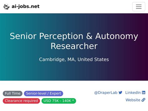[hiring] Senior Perception And Autonomy Researcher In Cambridge Ma United States R Ai Ml Jobs
