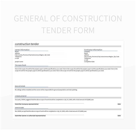 Free Tender Templates For Google Sheets And Microsoft Excel - Slidesdocs