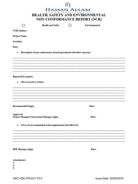 47 Hse Non Conformance Report Download Free Pdf Safety