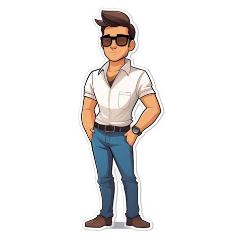 Premium Ai Image Cartoon Man In White Shirt And Blue Jeans Standing
