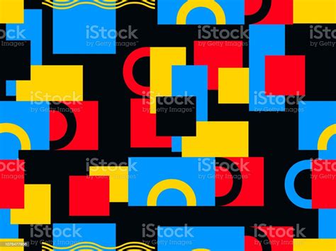 바우하우스 디자인 원활한 무늬입니다 기하학적 요소 복고풍 스타일입니다 벡터 일러스트 레이 션 바우하우스에 대한 스톡 벡터 아트