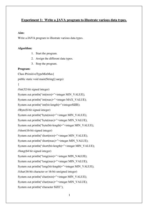 Java Lab Final Experiment 1 Write A Java Program To Illustrate