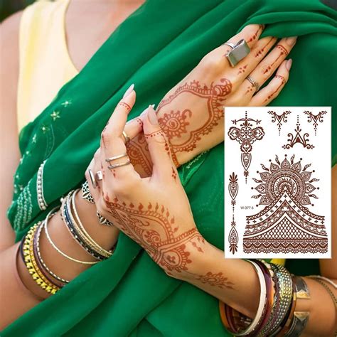 Brown Henna Temporary Tattoos For Women Waterproof Semi Permanent