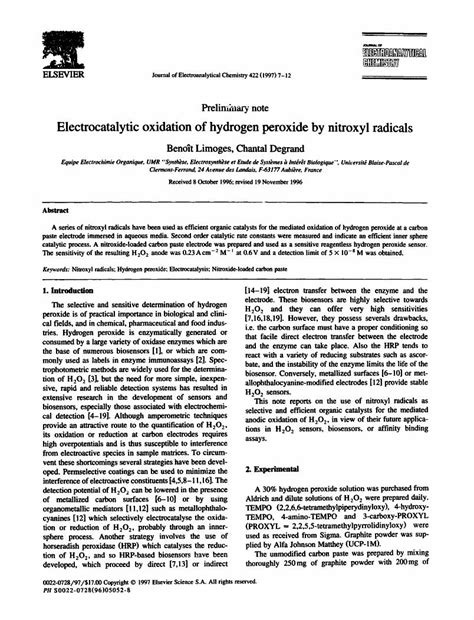 Pdf Electrocatalytic Oxidation Of Hydrogen Peroxide By Nitroxyl