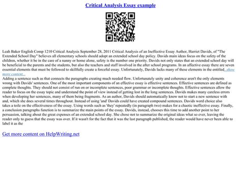 Critical Analysis Essay Example Pdf Homework And Study Education