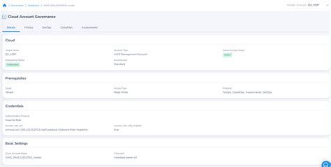 Cloud Account Status Configurations Dashboard