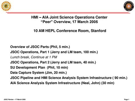 Hmi Aia Joint Science Operations Center Peer” Overview 17 March Am