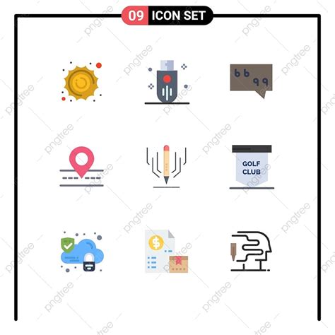 Editable Vector Line Pack Of 9 Simple Flat Colors Of Digital Design Cash Lock Png And Vector