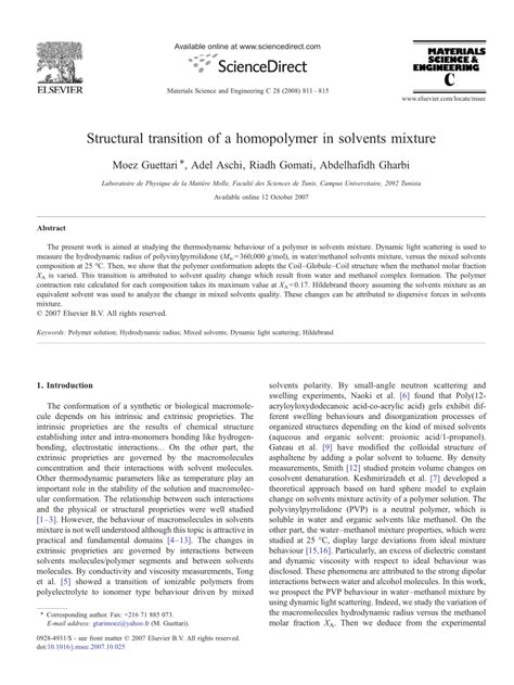 Pdf Structural Transition Of A Homopolymer In Solvents Mixture