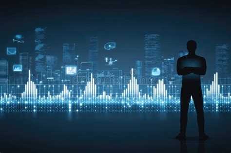 silhouette of a businessperson analyzing futuristic digital cityscape