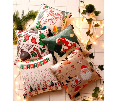 Buy Christmas Printed Set Of 5 Cushion Covers 16x16 Inches Online In