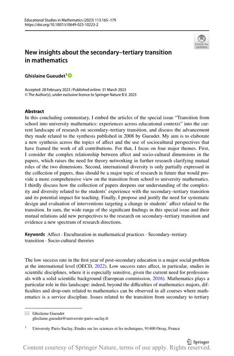New Insights About The Secondarytertiary Transition In Mathematics Request Pdf