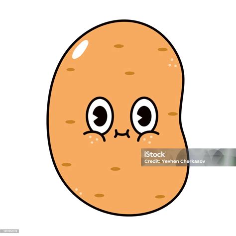 귀여운 재미있는 감자 캐릭터 벡터 손으로 그린 전통 만화 빈티지 복고풍 카와이 캐릭터 일러스트 레이 션 아이콘 흰색 배경에 고립되어 있습니다 감자 캐릭터 개념 감자 칩에