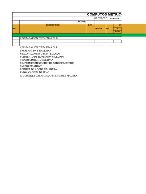 Planilla De Computos Metricos Pdf Elementos Arquitectónicos Ingeniería De Edificación