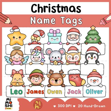 Christmas Name Tags 20 Cute Hand Drawn Holiday Labels Editable