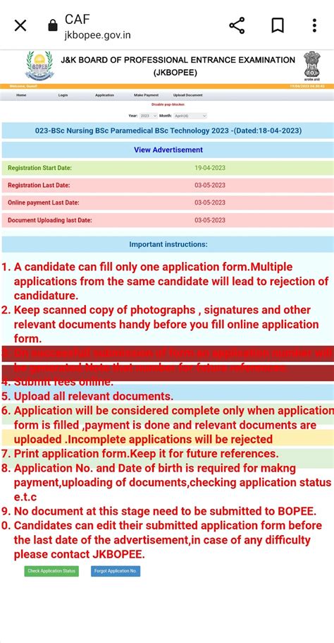 Jkbopee Bsc Nursing 2023 Application Form Printable Forms Free Online