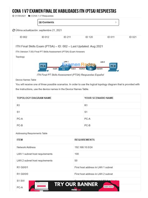 Ccna 1 V7 Examen Final De Habilidades Itn Ptsa Respuestas Pdf Ip Address Computer Network