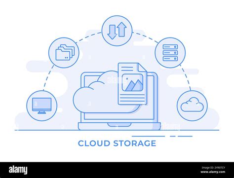 Cloud Computing Thin Line Flat Vector Illustration Infographic Data Storage Hosting