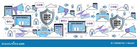 Data Safety Cloud Shield Tablet Padlock Over Synchronization General Data Protection Regulation