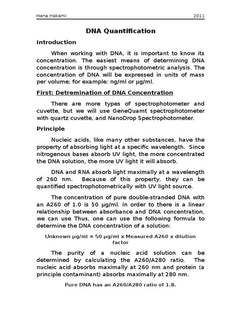 Dna Quantification Pdf Scientific Techniques Macromolecules
