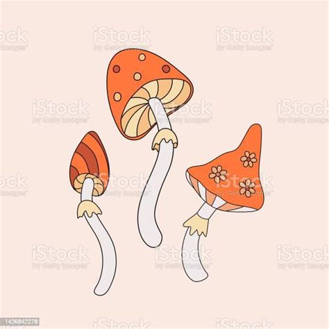 Ilustrasi Vektor Datar Jamur Hippie Vintage Ilustrasi Stok Unduh