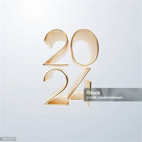 2024년 새해 복 많이 받으세요 황금색은 흰색 배경에 분리된 3d 숫자를 돌출시켰다 축제 타이포그래피 포스터 디자인 0명에