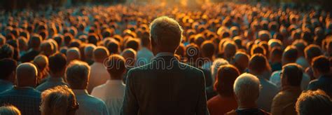 Man Facing Large Crowd In Outdoor Setting Stock Image Image Of