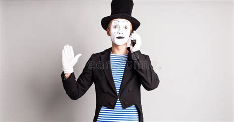 Man Mime Talking On His Cell Phone April Fool S Day Concept Stock