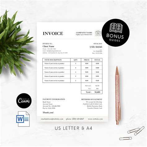 Bakery Invoice Template Canva Billing Form Sales Bill Boho Small