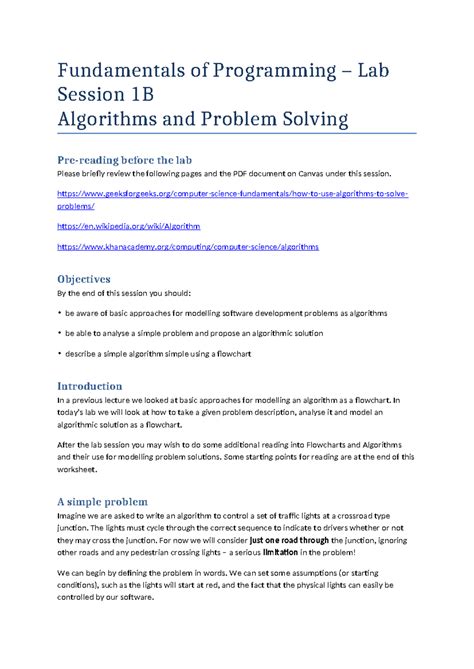 Fundamentals Of Programming Lab 1b Algorithms And Flowchart Design