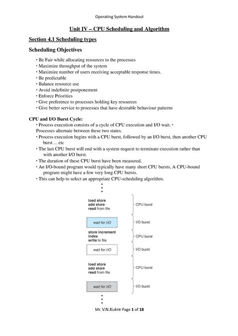 CPU Scheduling And Algorithmpdf Operating System Handout Unit IV CPU Scheduling And
