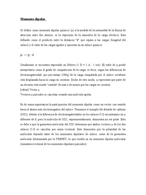Momento Dipolar Y Fuerzas Intermoleculares Pdf Polaridad Química
