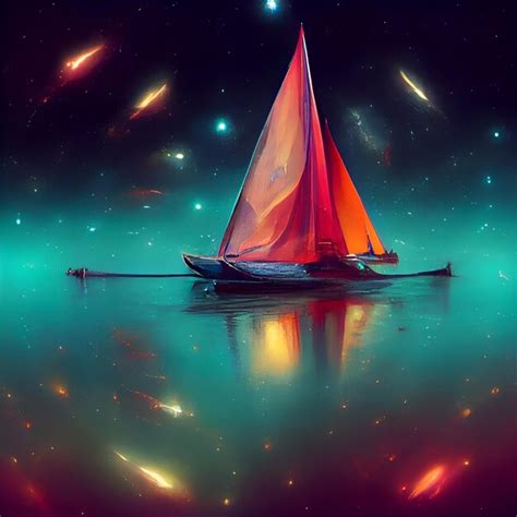 Premium Photo Fantasy Boat Shiny Ocean And Sky