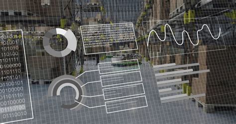 Image Of Diagrams And Data Processing Over Machines Working In Warehouse Stock Image Image Of