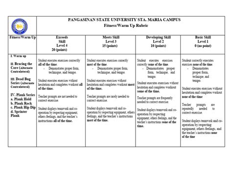 Rubrics In Fitness Exercise Download Free Pdf Physical Exercise