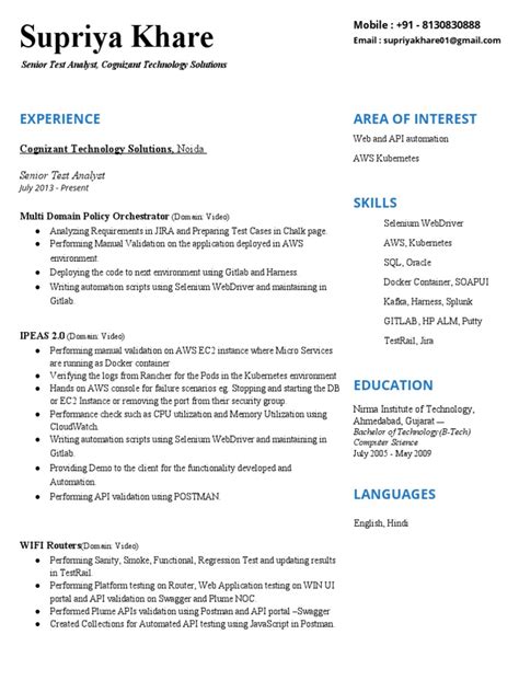 Supriya Resume Pdf Selenium Software Software